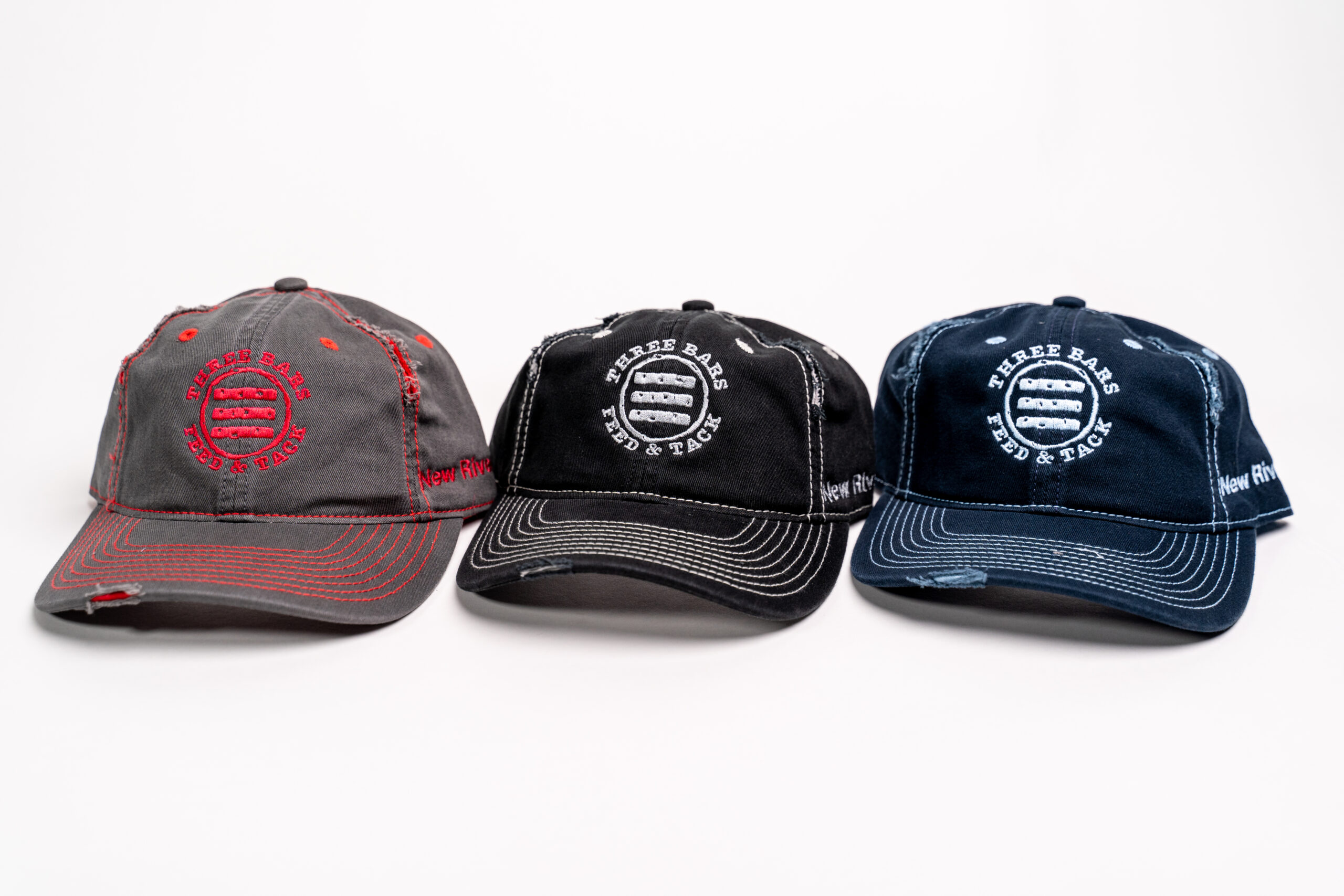 Embroidered Distressed Hat - Three Bars